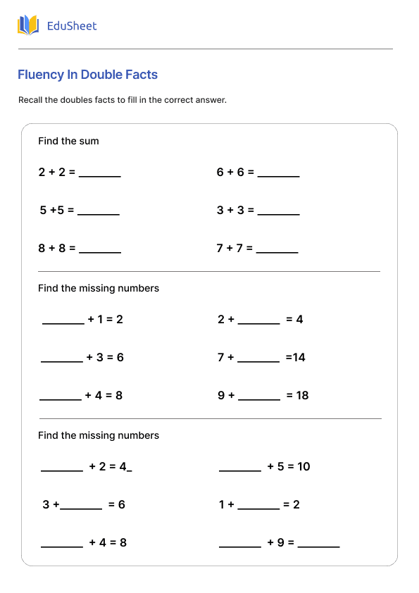 Fluency In Double Facts Worksheets | Free Download at Orchids International