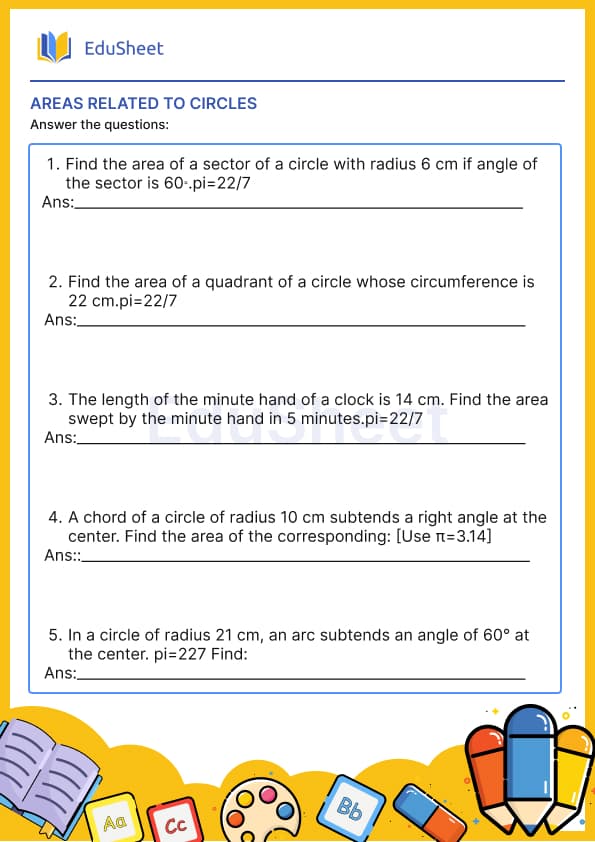Areas Related to Circles Worksheets | Free Download at Orchids ...