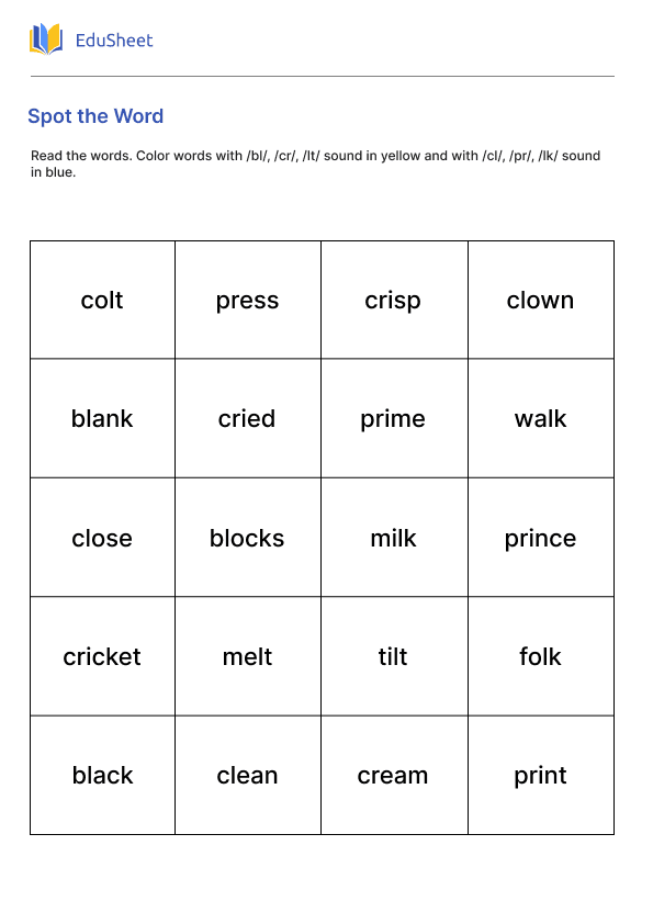 Spot the Word Part 2 Worksheets | Free Download at Orchids International