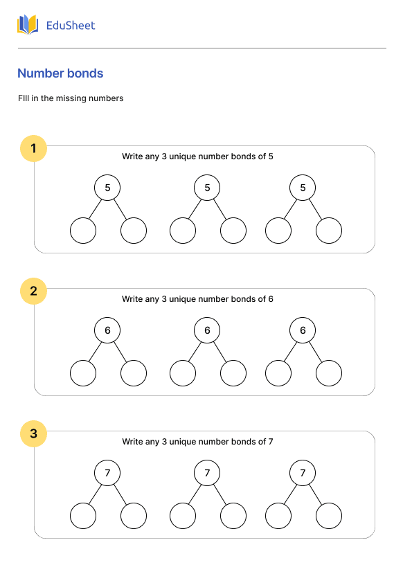 Number bonds 1 Worksheets | Free Download at Orchids International