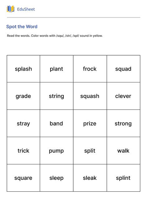 Spot the word Part 1 Worksheets | Free Download at Orchids International