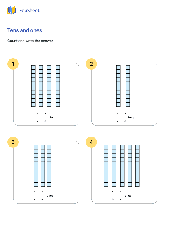 Tens and ones Part 1 Worksheets | Free Download at Orchids International
