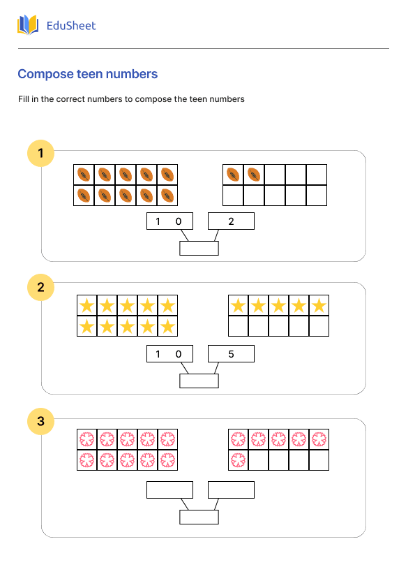 Compose teen numbers Worksheets | Free Download at Orchids International