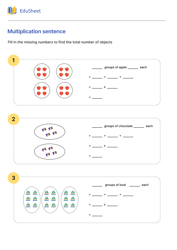 Multiplication sentence Part 3 Worksheets | Free Download at Orchids ...