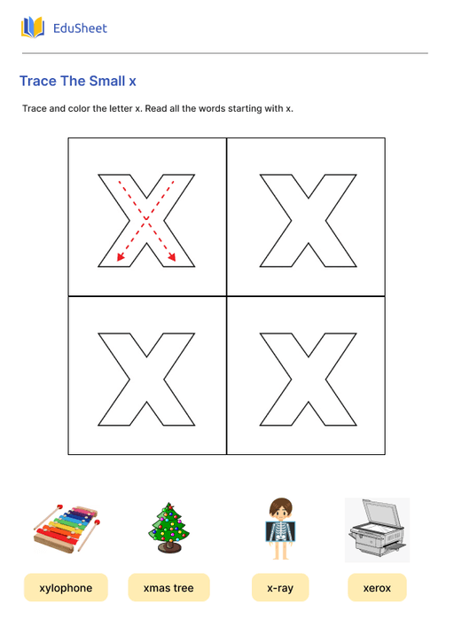 Trace The Small x Worksheets | Free Download at Orchids International