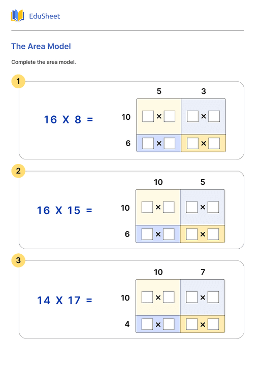 The Area Model Part 1 Worksheets | Free Download at Orchids International